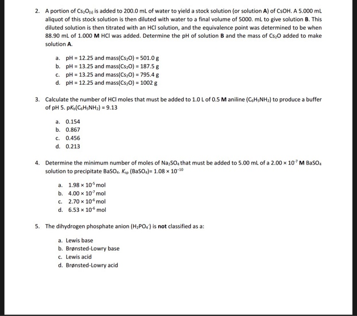 Solved 2. A portion of Cs2O() is added to 200.0 mL of water | Chegg.com