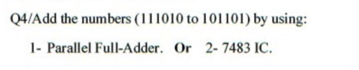 Solved Q4/Add the numbers (111010 to 101101) by using: 1 - | Chegg.com