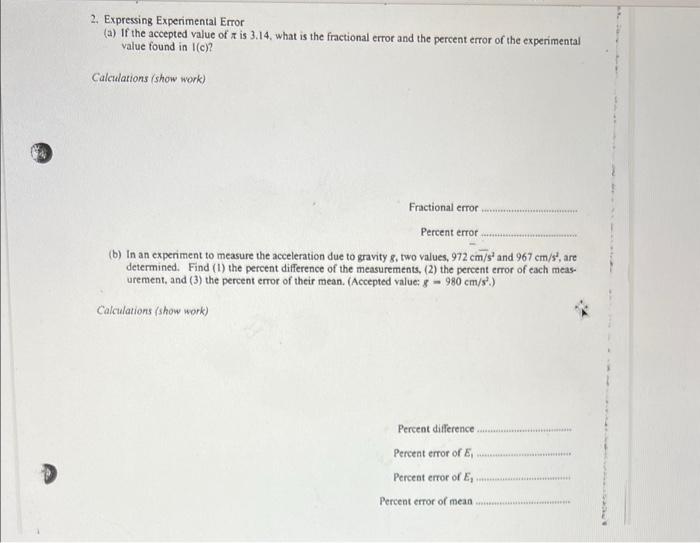 2. Expressing Experimental Error (a) If the accepted | Chegg.com