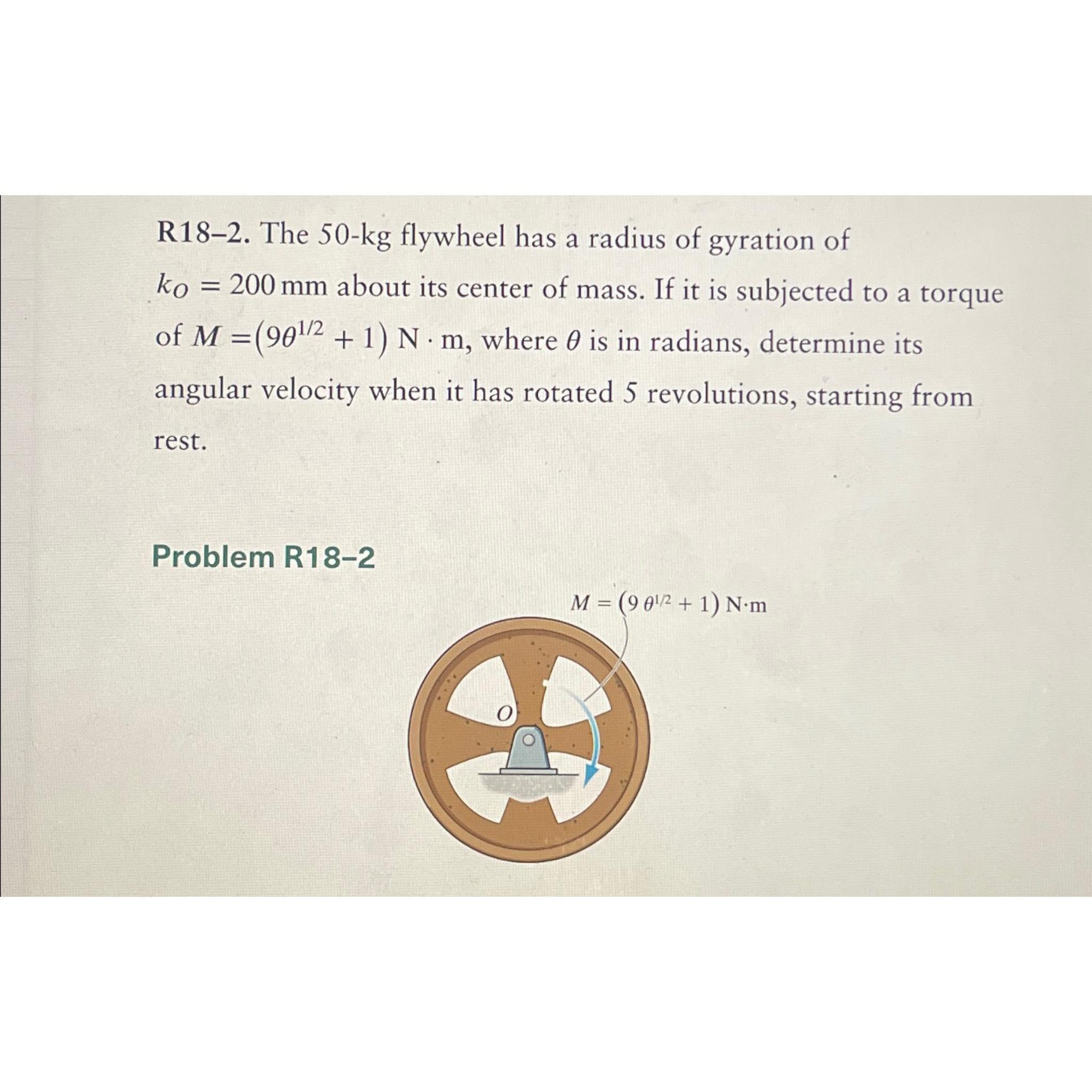 Solved R18-2. ﻿The 50-kg flywheel has a radius of gyration | Chegg.com