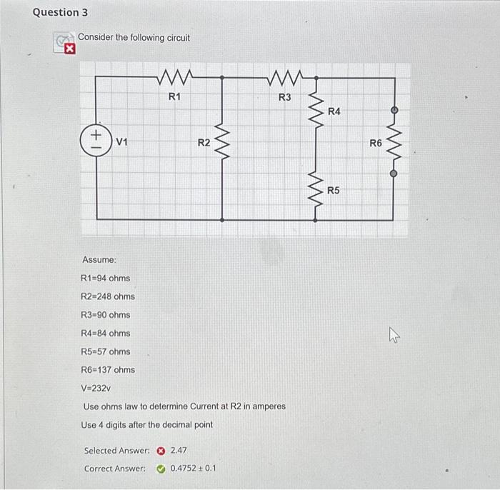 Solved Consider the following circuit Assume: R1=94 ohms | Chegg.com
