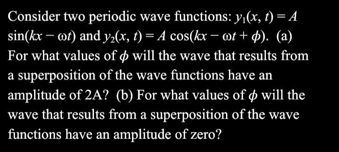 Solved Consider two periodic wave functions: y1(x,t)=A | Chegg.com