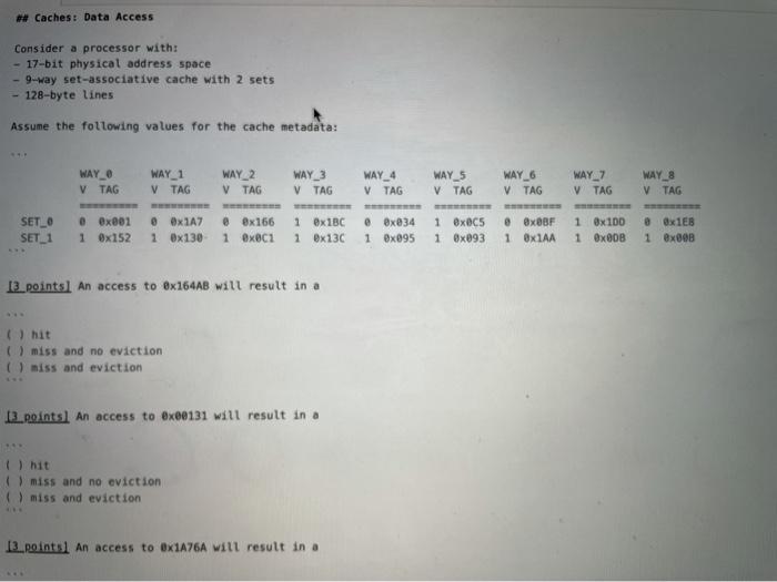 Solved ## Caches: Data Access Consider a processor with: - | Chegg.com