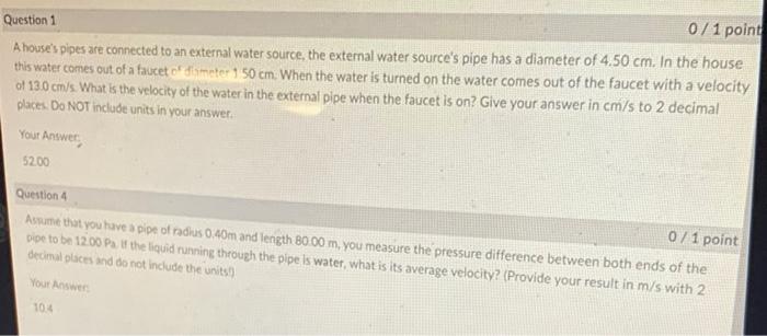 Solved A house's pipes are connected to an external water | Chegg.com