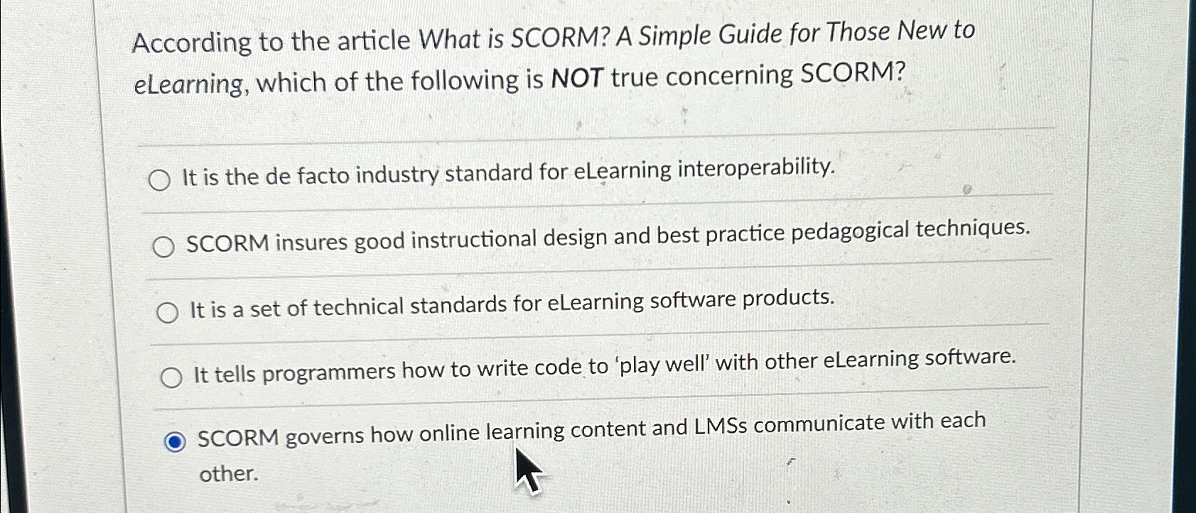 Solved According to the article What is SCORM? A Simple | Chegg.com