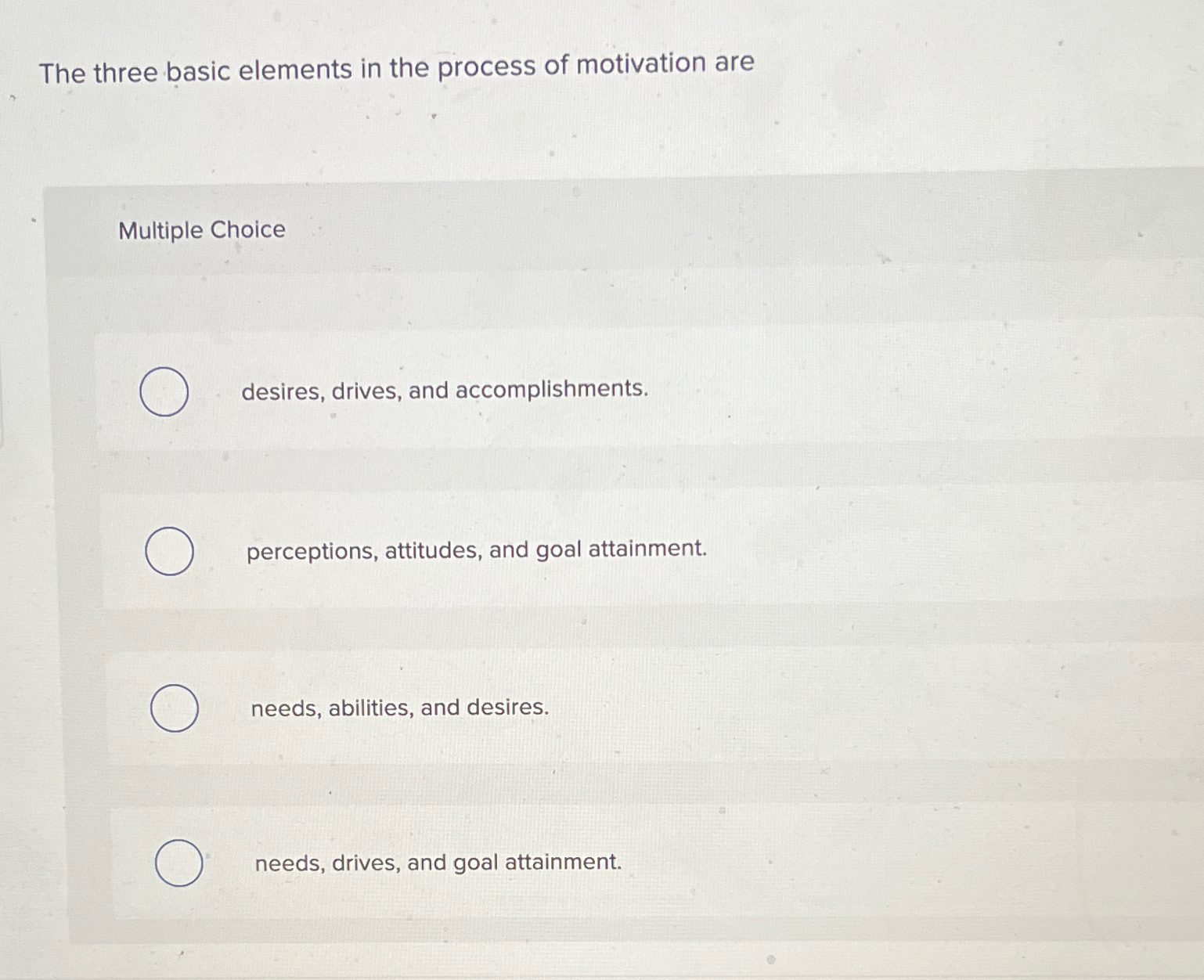 Solved The three basic elements in the process of motivation | Chegg.com