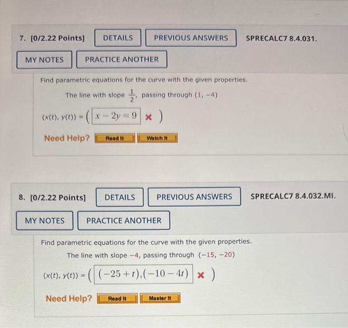 Solved Find parametric equations for the curve with the | Chegg.com
