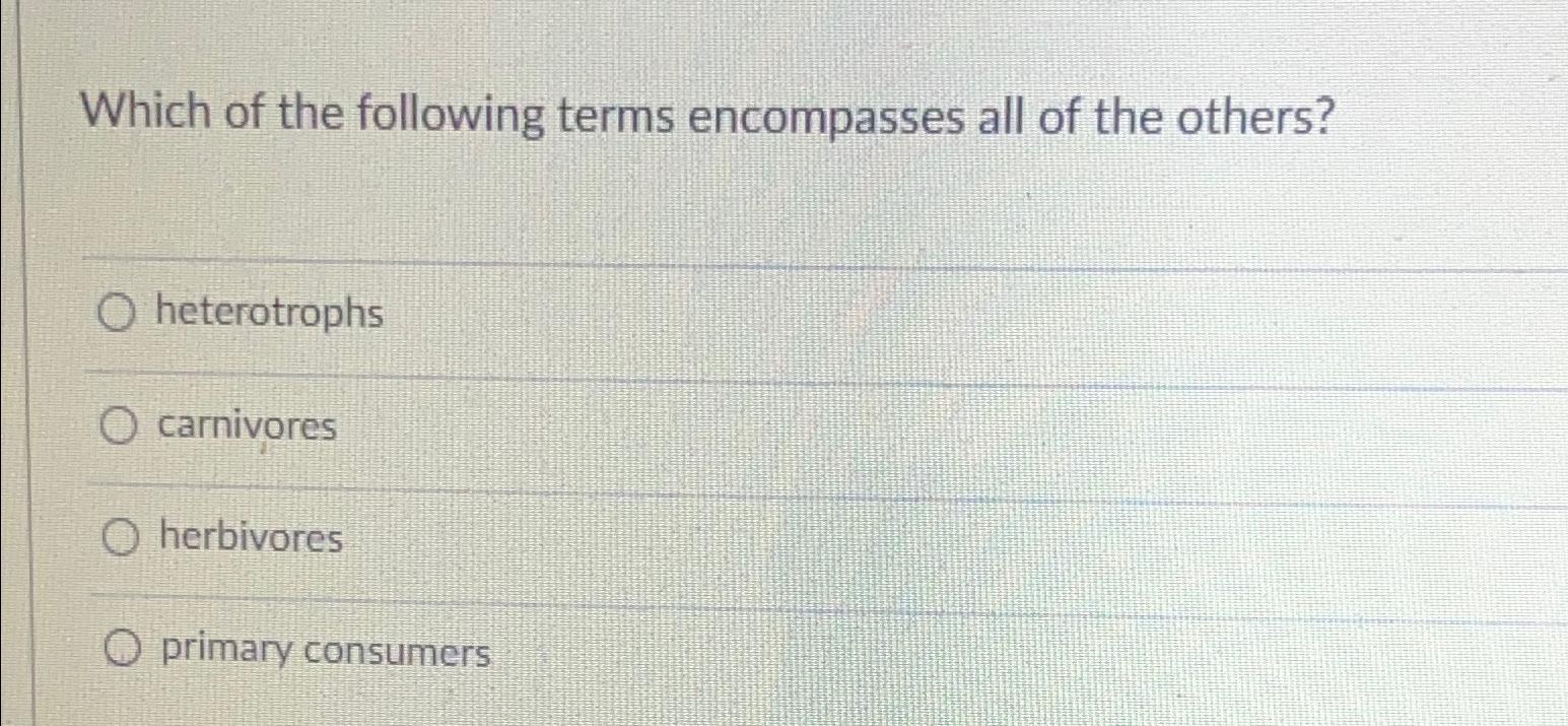 Solved Which of the following terms encompasses all of the | Chegg.com