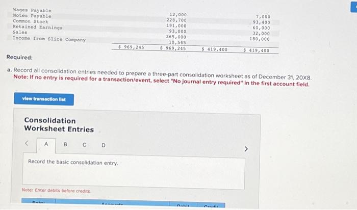Solved b. Prepare a three-part consolidation worksheet for | Chegg.com