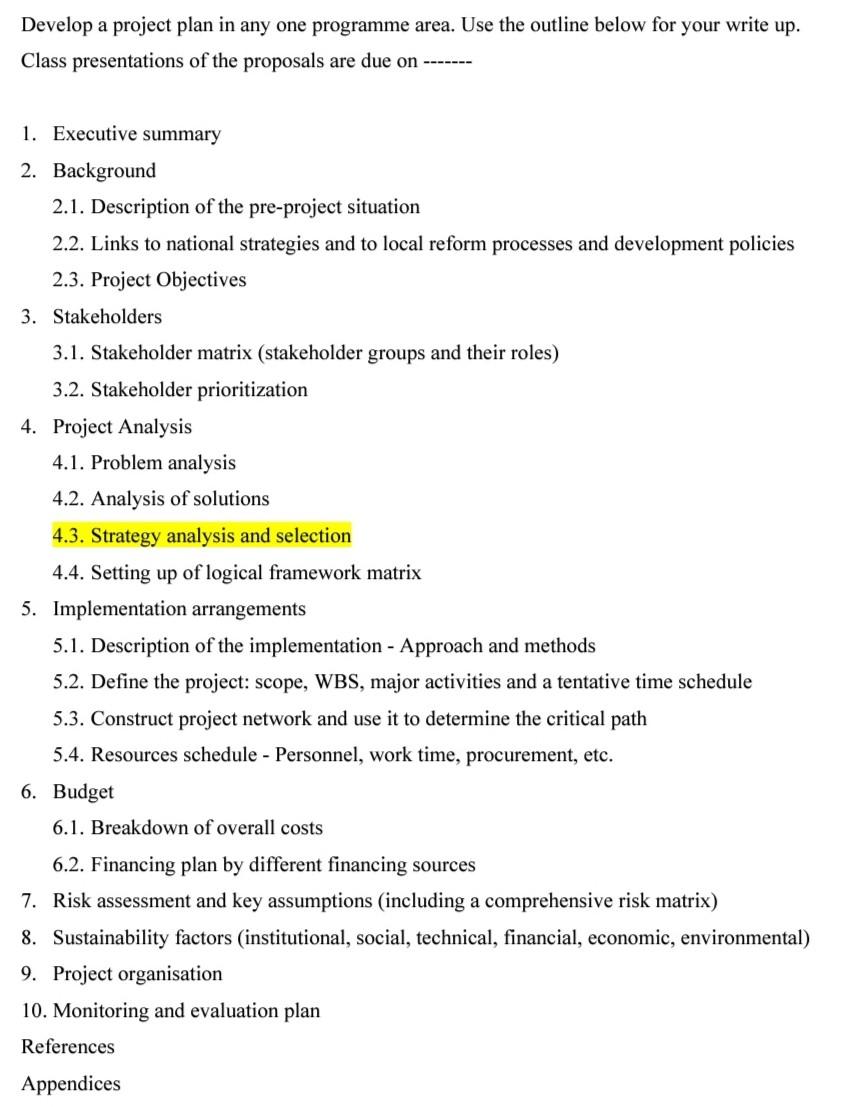 Develop a project plan in any one programme area. Use | Chegg.com