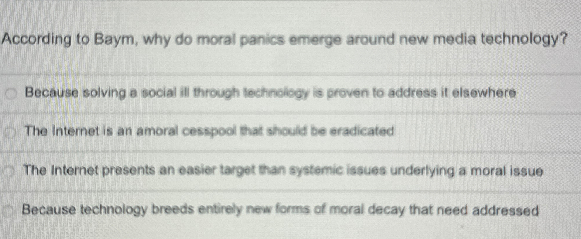 Solved According to Baym, why do moral panics emerge around | Chegg.com