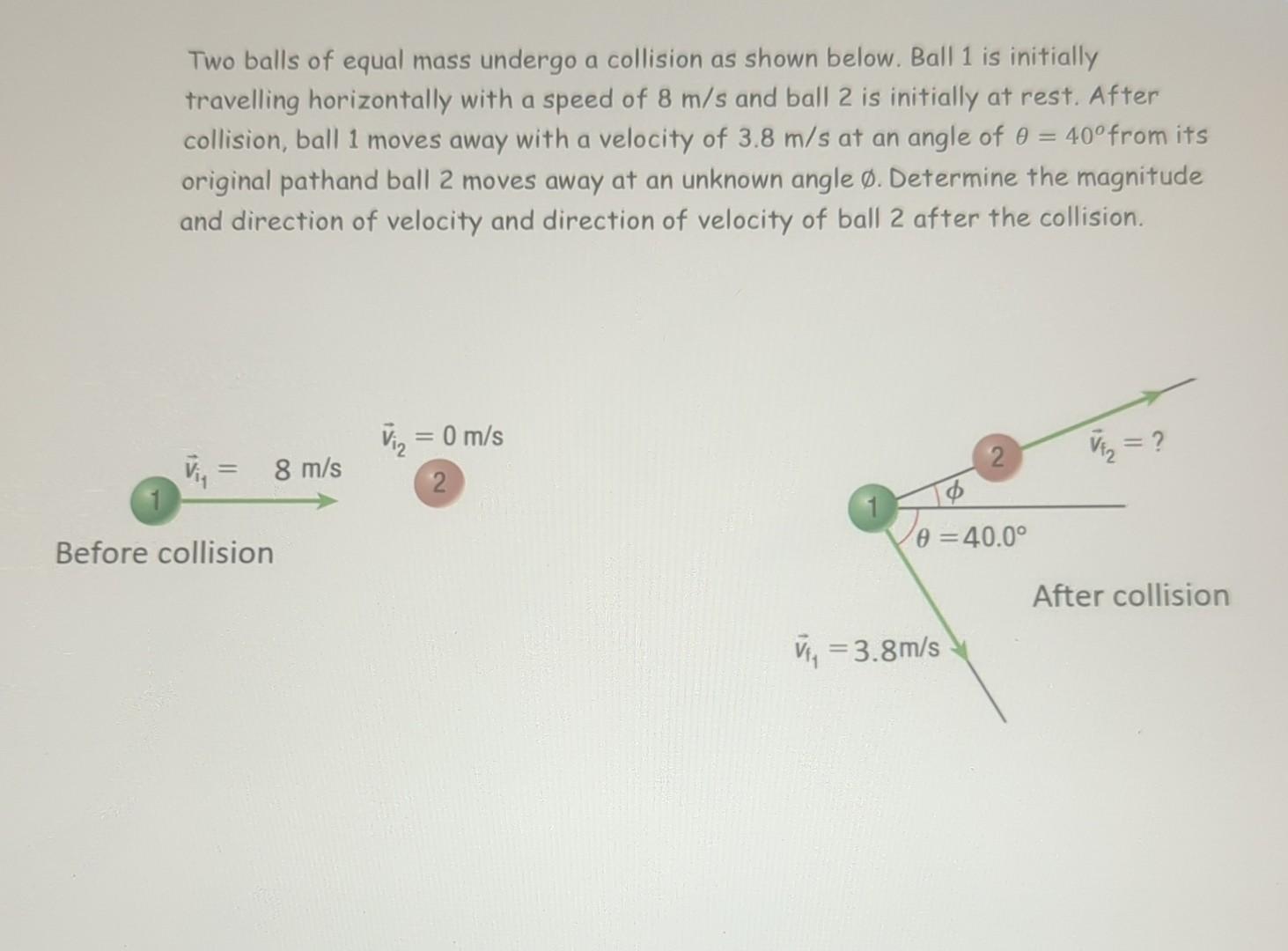 Solved Two balls of equal mass undergo a collision as shown | Chegg.com