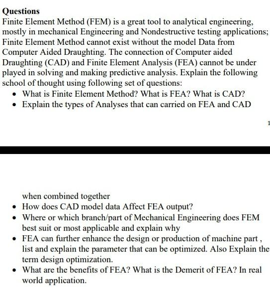 Solved Questions Finite Element Method (FEM) is a great tool | Chegg.com