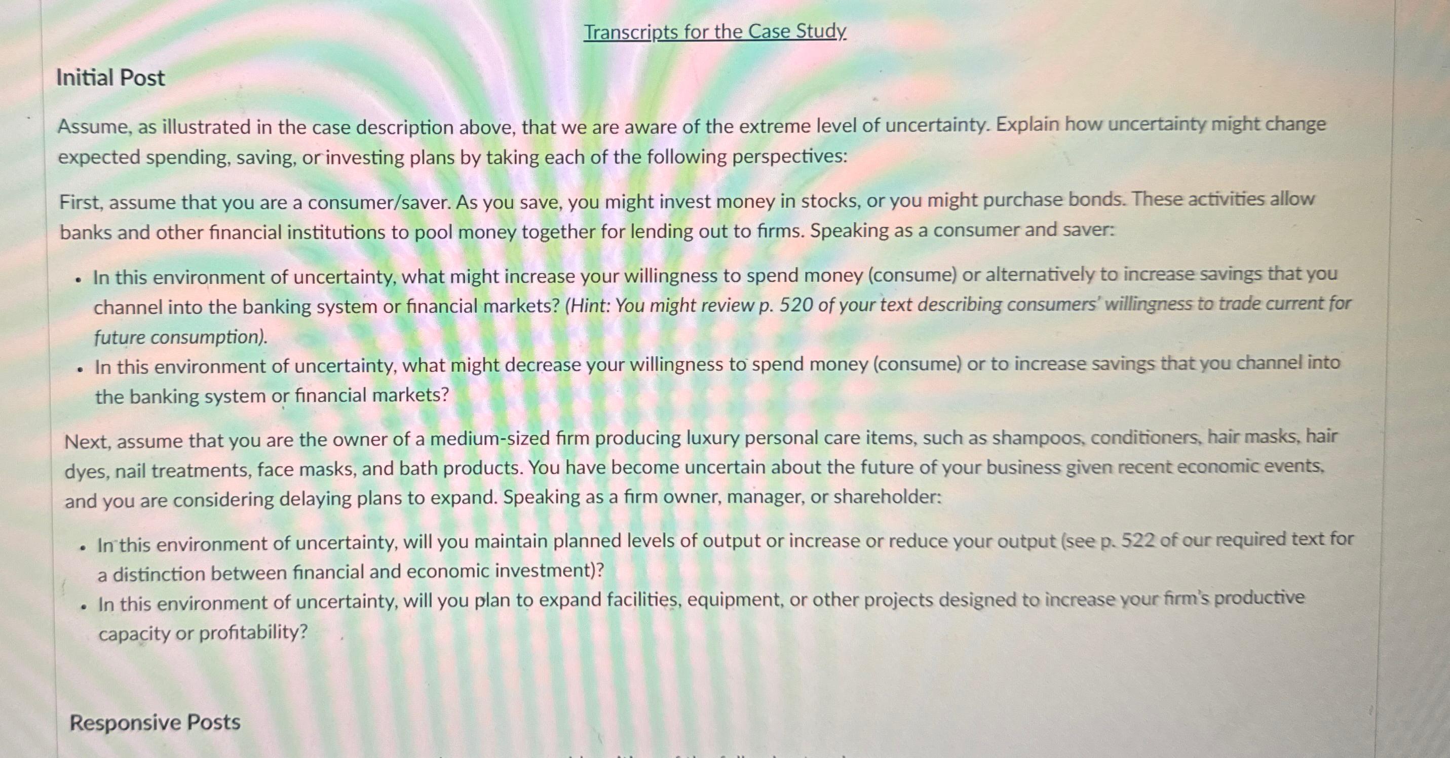 Solved Transcripts for the Case Study.Initial PostAssume, as | Chegg.com