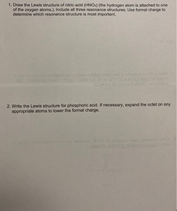 Solved 1. Draw the Lewis structure of nitric acid (HNO3) | Chegg.com
