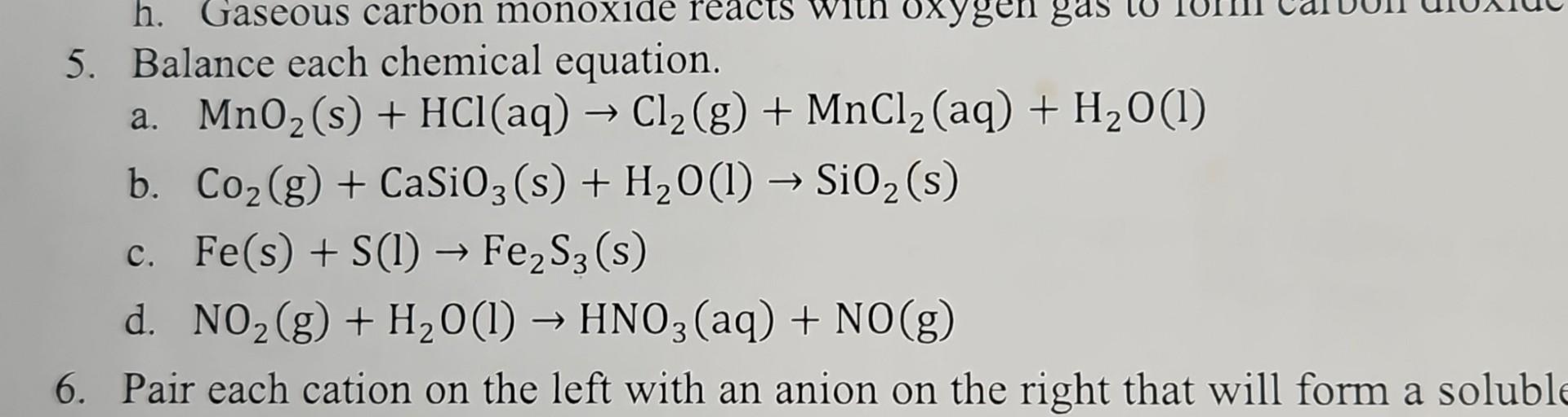 Solved 5. Balance each chemical equation. a. MnO2( | Chegg.com