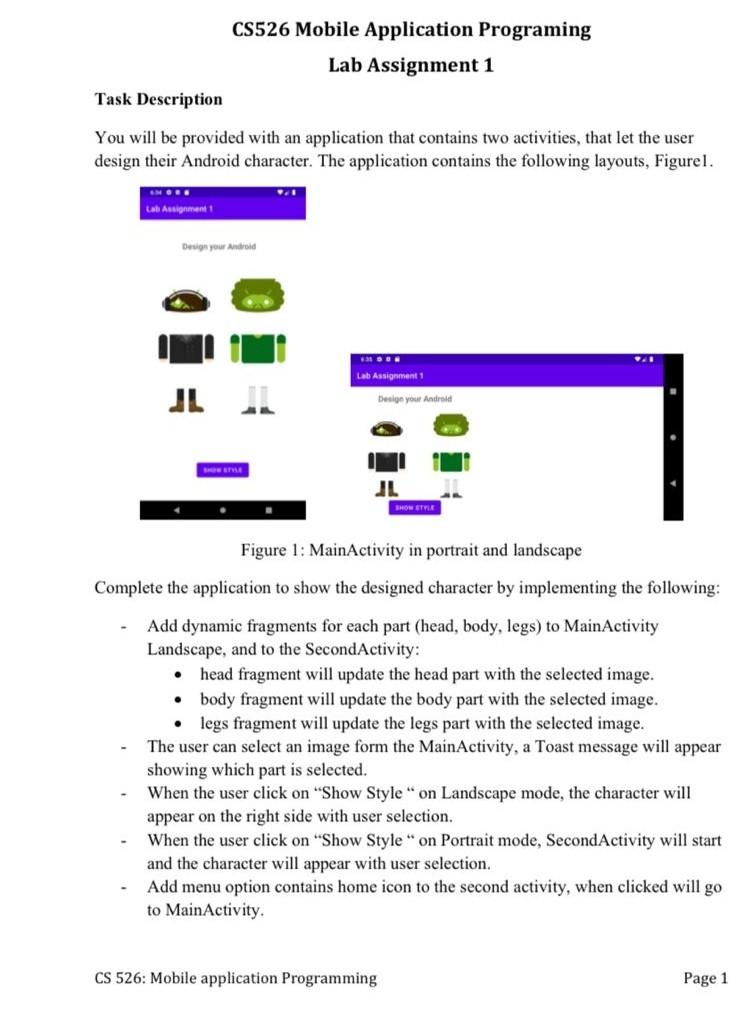 CS526 Mobile Application Programing Lab Assignment 1 | Chegg.com