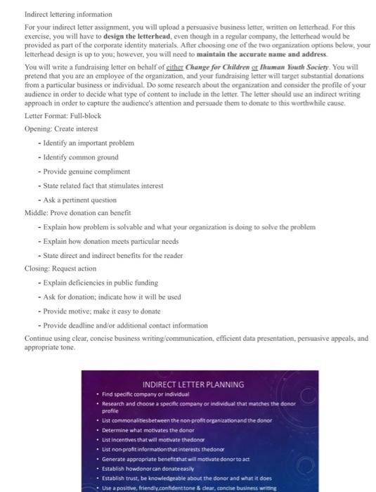 Indirect lettering information For your indirect | Chegg.com