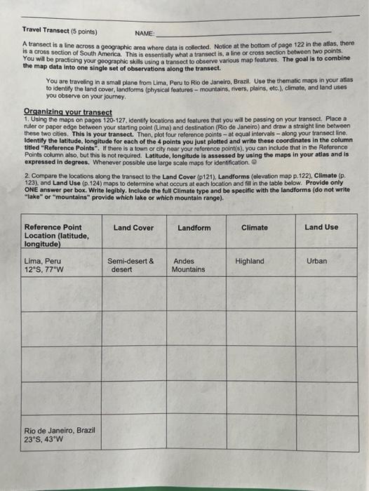 Solved Travel Transect (5 points) NAME: Atransect is a line | Chegg.com