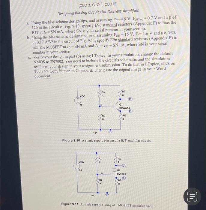Solved [CLO 3, CLO 4, CLO 5) Designing Biasing Circuits for | Chegg.com