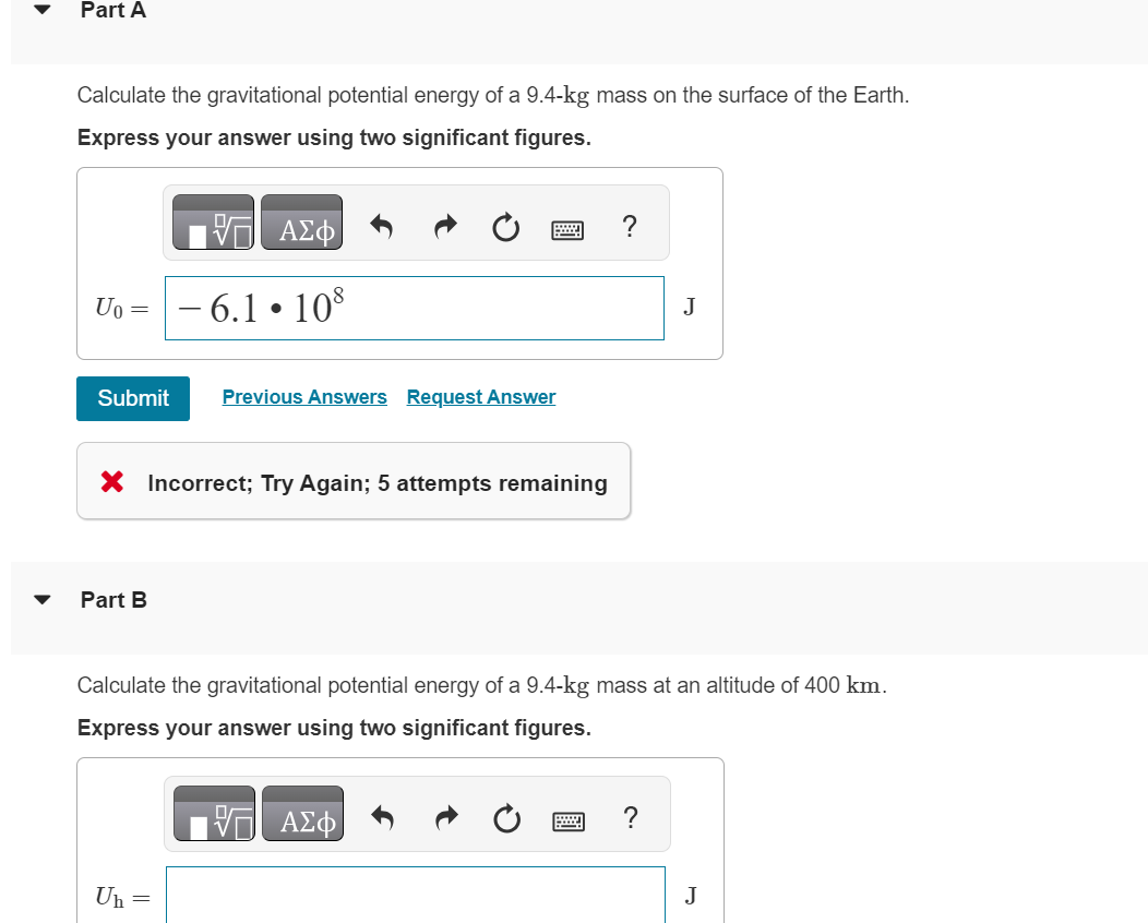 Solved Part ACalculate the gravitational potential energy of | Chegg.com