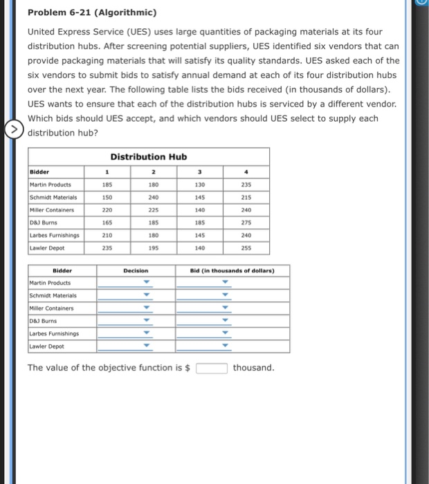 Solved Problem 6-21 (Algorithmic) United Express Service | Chegg.com
