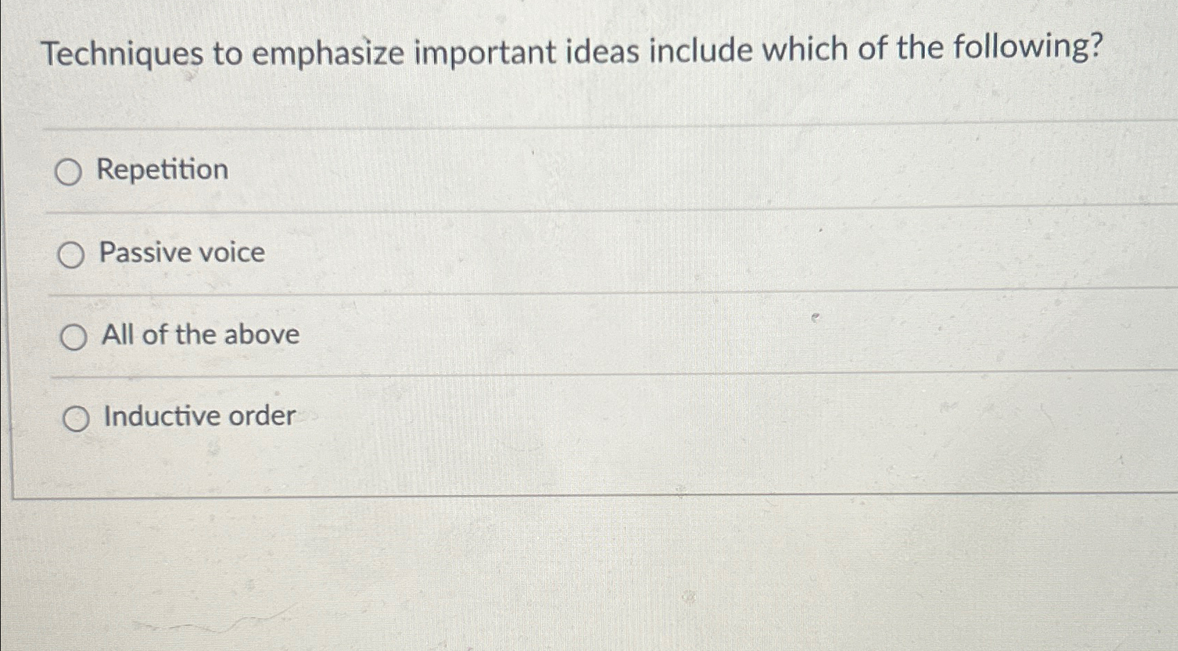 Solved Techniques to emphasize important ideas include which | Chegg.com
