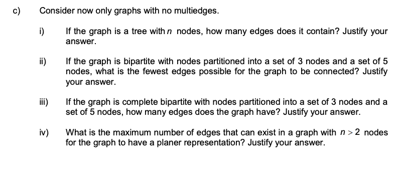 Solved c) ﻿Consider now only graphs with no multiedges.i) | Chegg.com