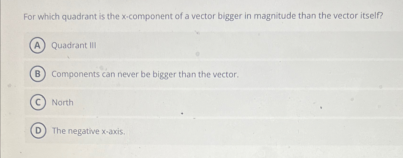 Solved For which quadrant is the x-component of a vector | Chegg.com