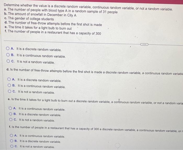 Solved Determine whether the value is a discrete random | Chegg.com