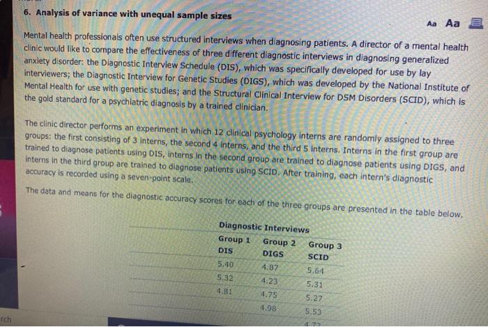 Solved 6. Analysis of variance with unequal sample sizes Aa | Chegg.com