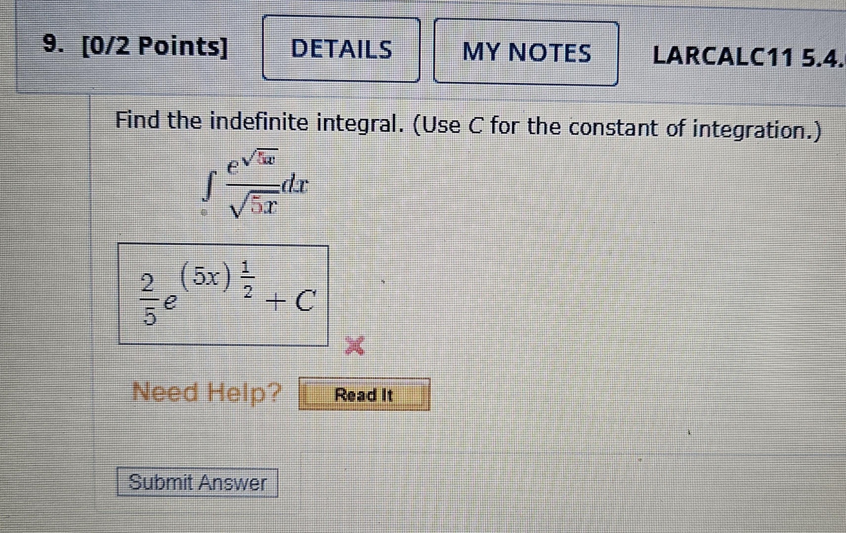 Solved Points]DETAILSLARCALC11 5.4.Find the indefinite | Chegg.com