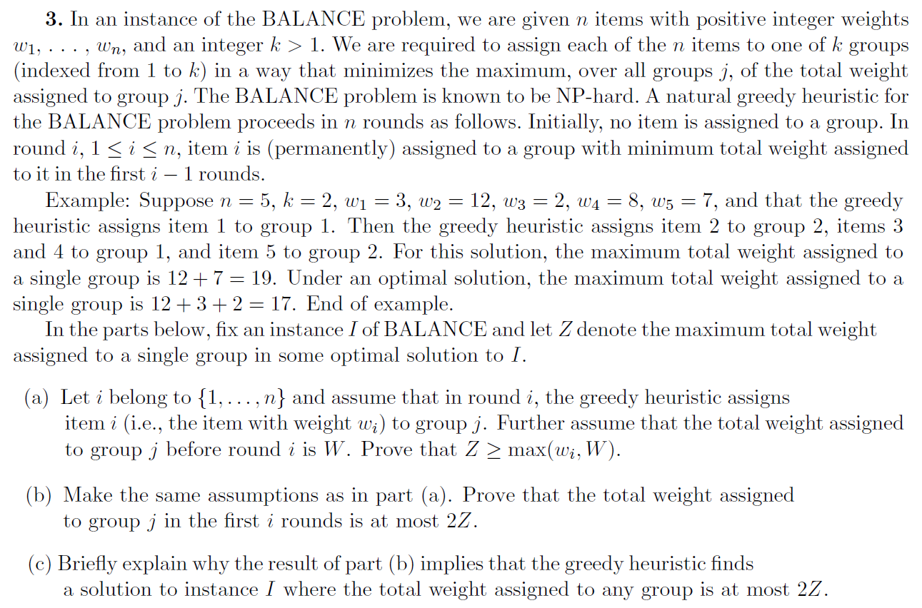 Solved In an instance of the BALANCE problem, we are given n | Chegg.com