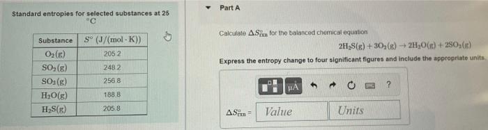 Solved Part A Standard entropies for selected substances at | Chegg.com
