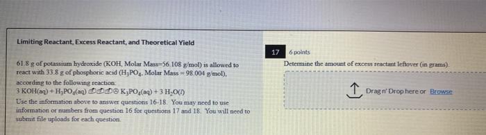 Solved Limiting Reactant, Excess Reactant, and Theoretical | Chegg.com