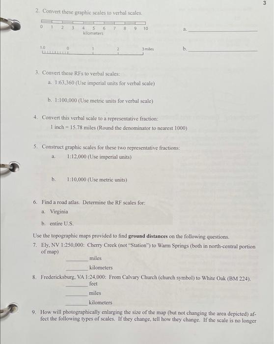Solved 3 2. Convert these graphic scales to verbal scales. 0 | Chegg.com