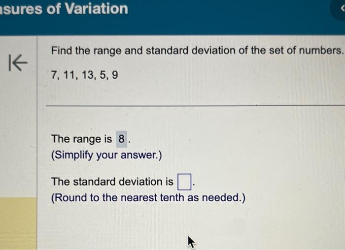 Find the range and standard deviation of the set of | Chegg.com