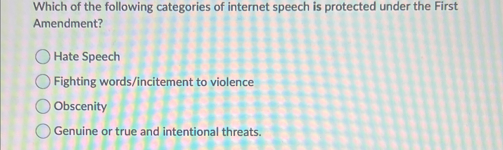 Solved Which of the following categories of internet speech | Chegg.com