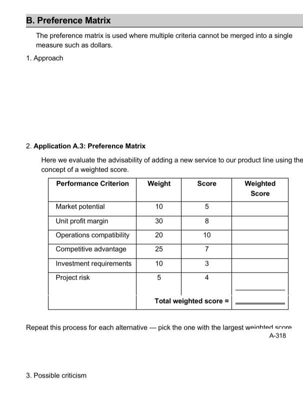 Solved B. Preference Matrix The preference matrix is used | Chegg.com