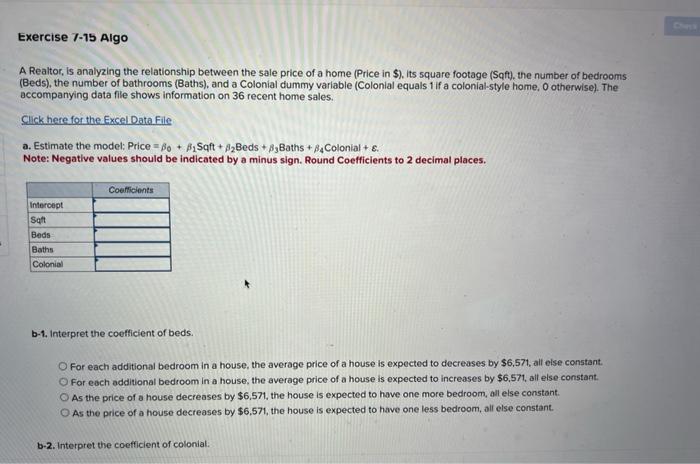 Solved A Realtor, is analyzing the relationship between the | Chegg.com
