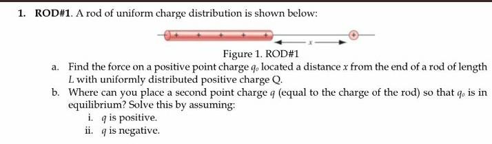 Solved 1. ROD#1. A rod of uniform charge distribution is | Chegg.com