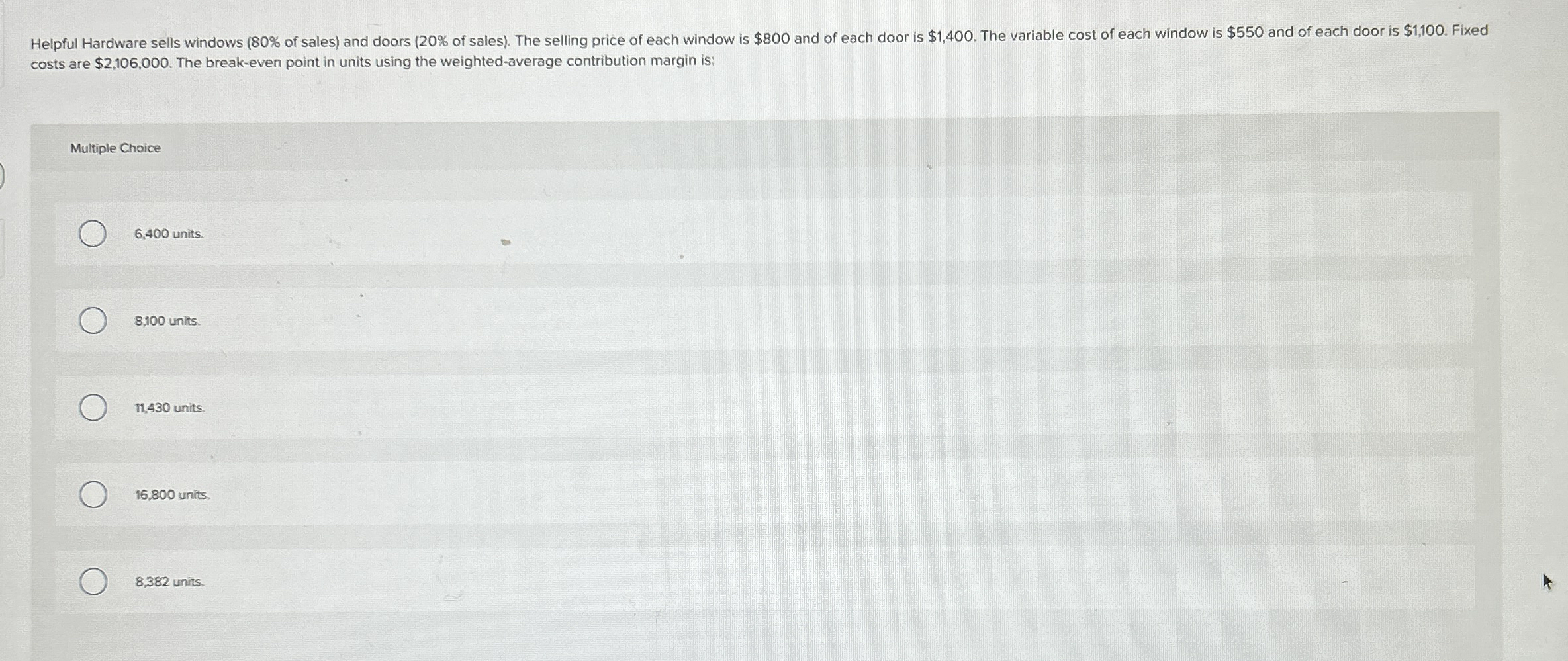 Solved costs are $2,106,000. ﻿The break-even point in units | Chegg.com