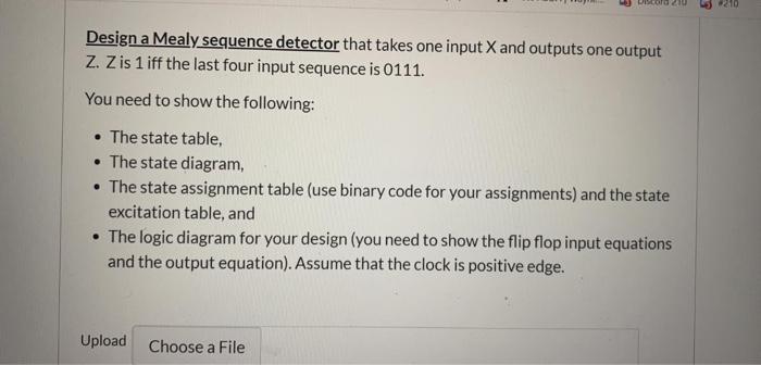 Solved co 210 Design a Mealy sequence detector that takes | Chegg.com
