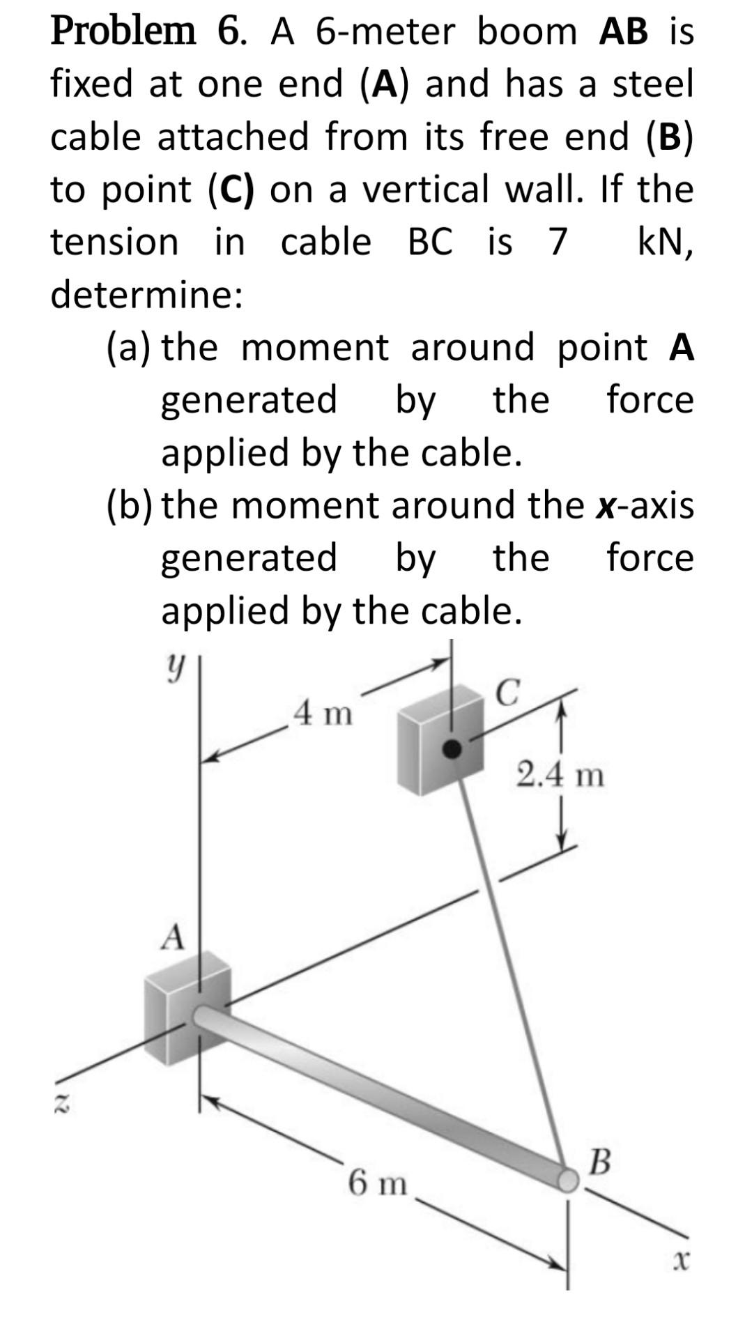 Solved Problem 6. A 6-meter boom \\( \\mathbf{A B} \\) is | Chegg.com