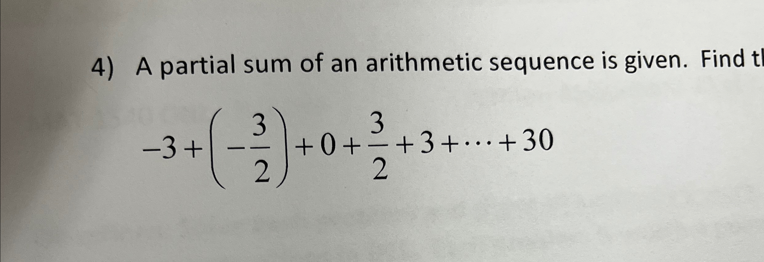 Solved A Partial Sum Of An Arithmetic Sequence Is Given 3776
