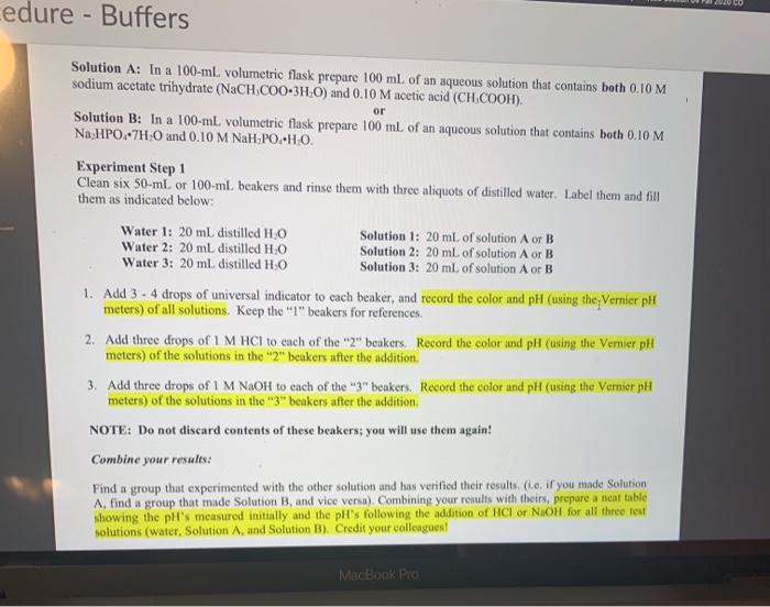 Solved CO cedure - Buffers or Solution A: In a 100-ml | Chegg.com