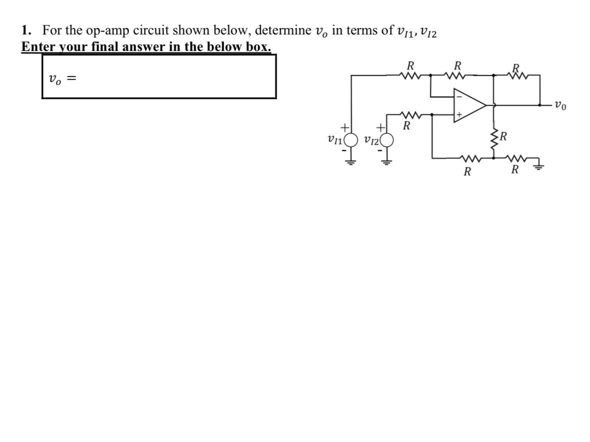 Solved For the op-amp circuit shown below, determine v0 ﻿in | Chegg.com