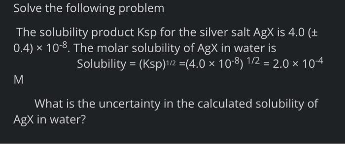 Solved Solve the following problem The solubility product | Chegg.com