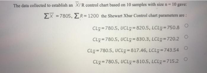 Solved The data collected to establish an X/R control chart | Chegg.com