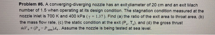 Solved Problem #6. A converging-diverging nozzle has an exit | Chegg.com